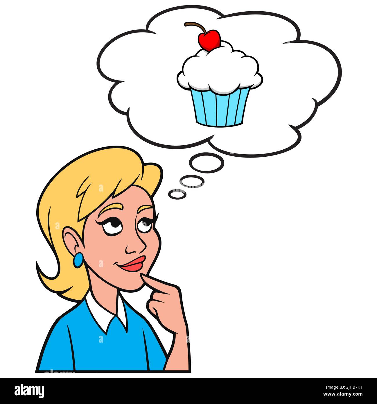 Girl thinking about a Cup Cake - A cartoon illustration of a Girl ...