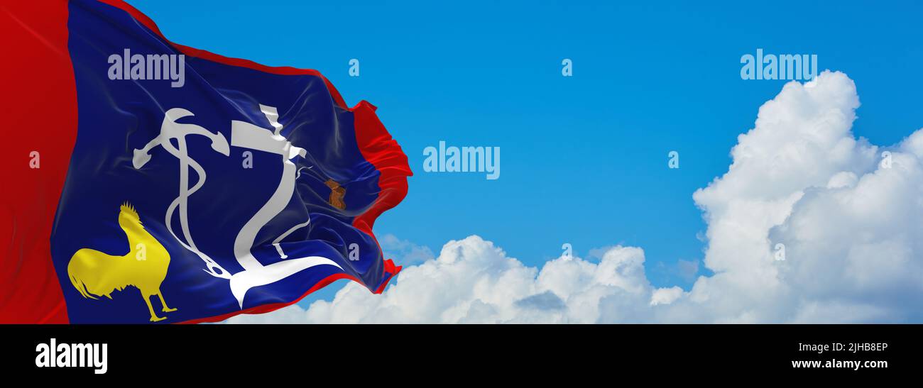 official flag of Halkidiki 1821 Greece at cloudy sky background on ...