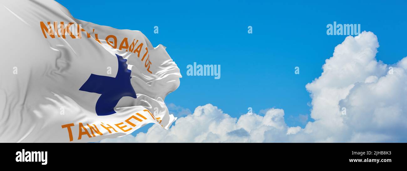 official flag of Mani Greece at cloudy sky background on sunset ...