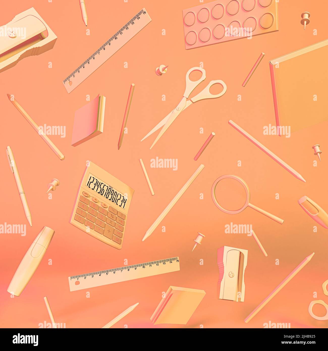 Creative back to school concept on pastel orange background. All school ...