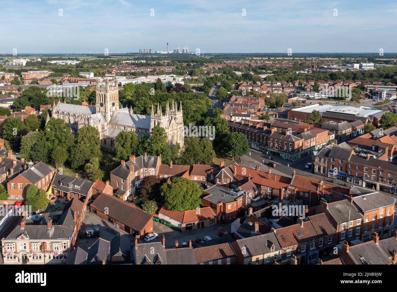 SELBY ABBEY, UK - JUNE 20, 2022. Aerial view of Selby Abbey cityscape ...