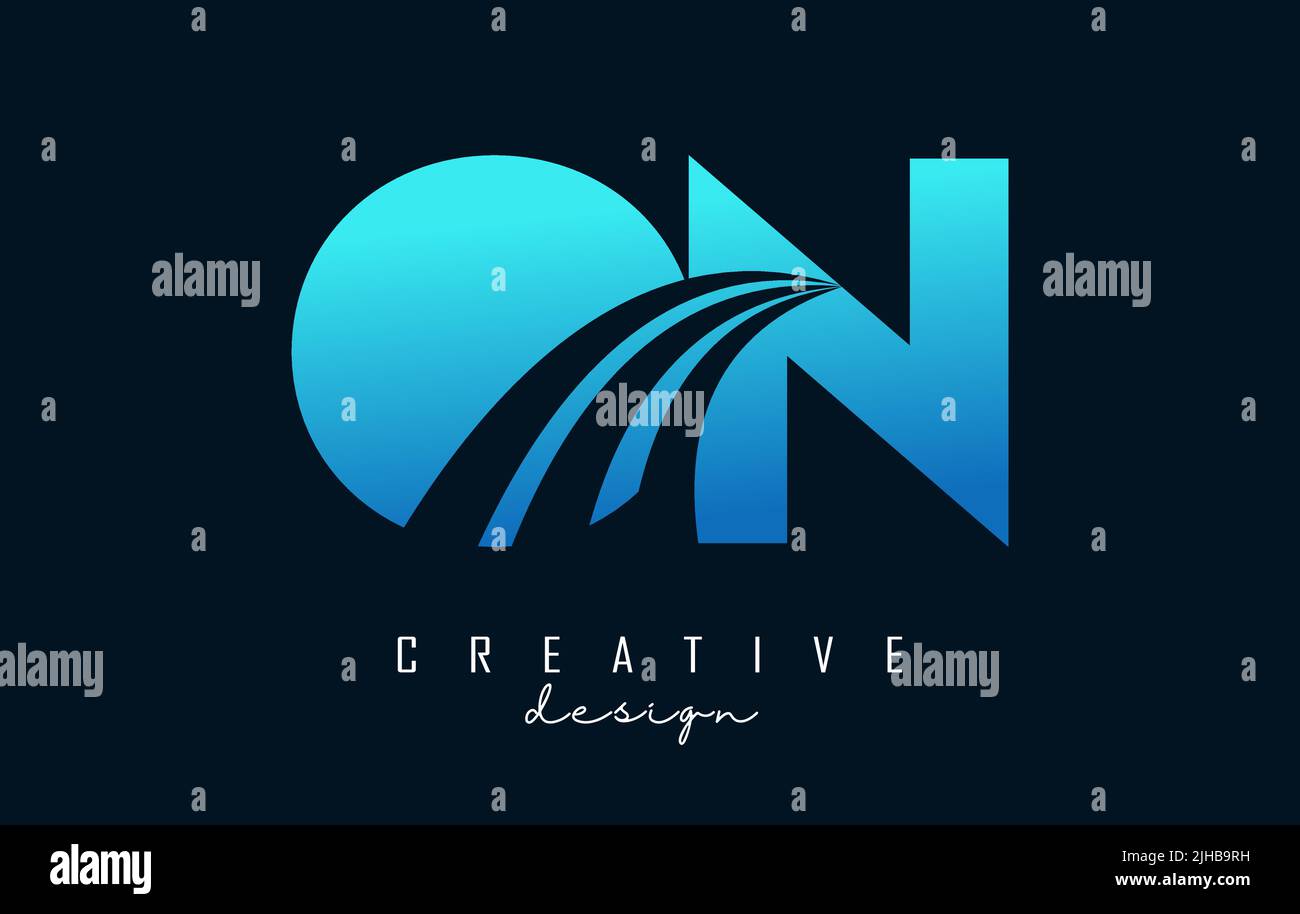 Creative blue letter ON o n logo with leading lines and road concept ...