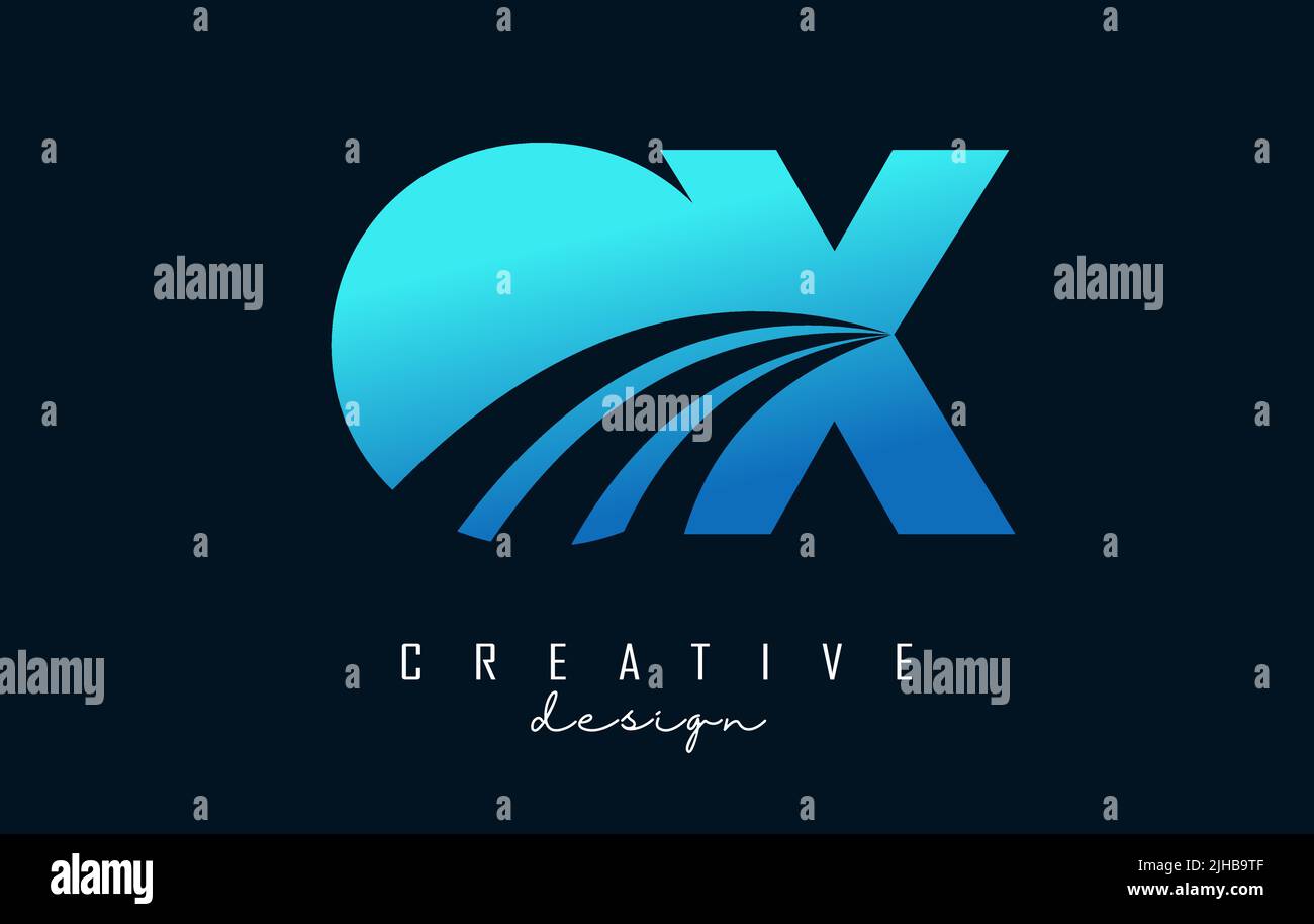 Creative blue letter OX o x logo with leading lines and road concept ...