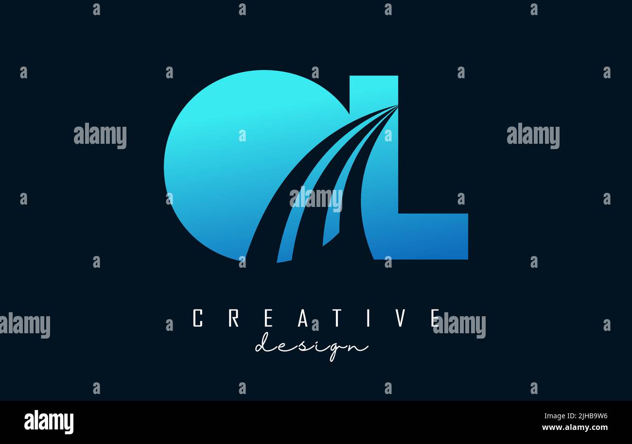 Creative blue letter OL o l logo with leading lines and road concept ...