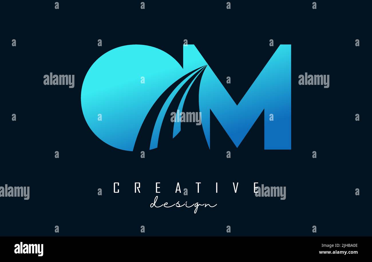 Creative blue letter Om o m logo with leading lines and road concept ...