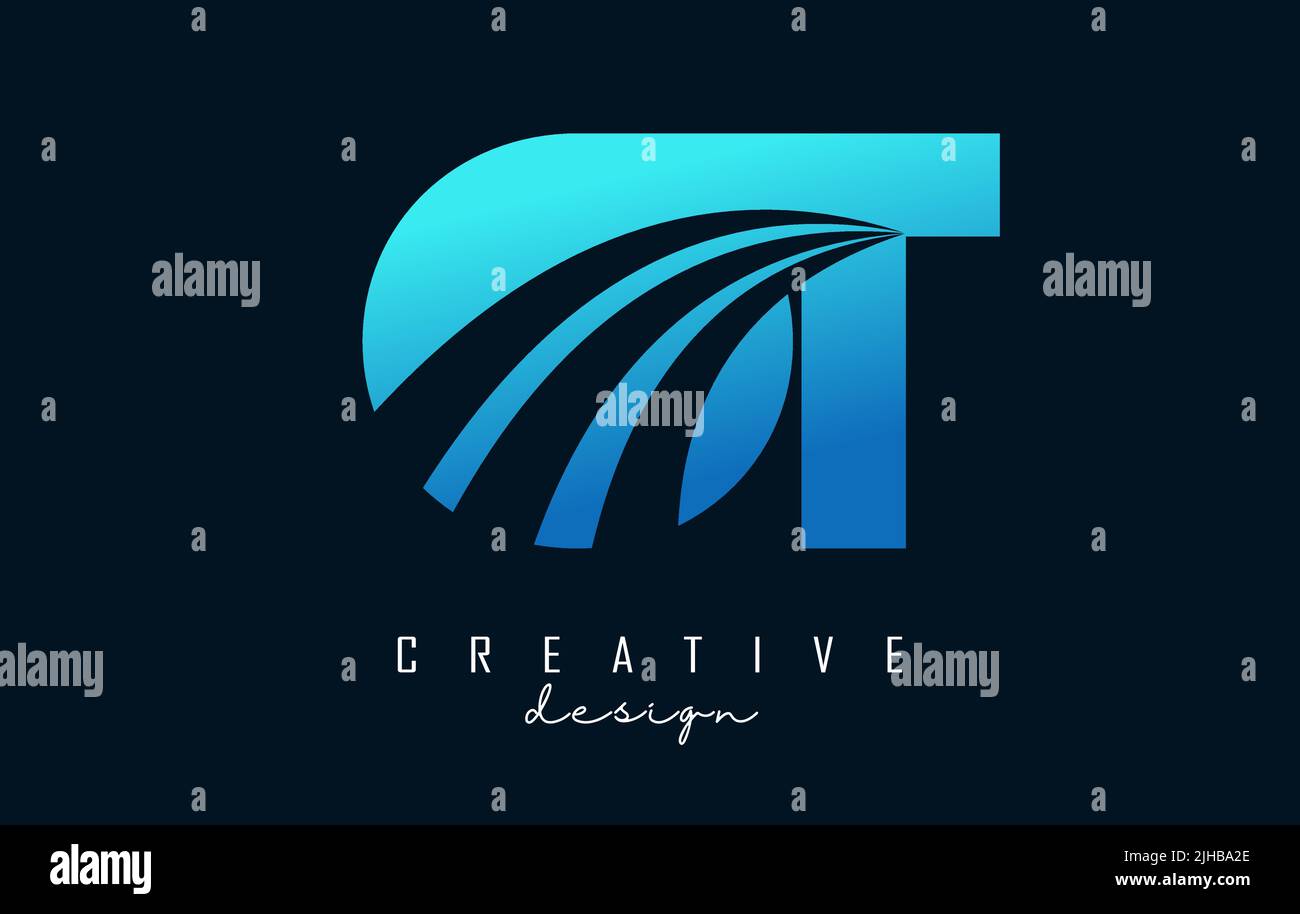 Creative blue letter OT o t logo with leading lines and road concept ...