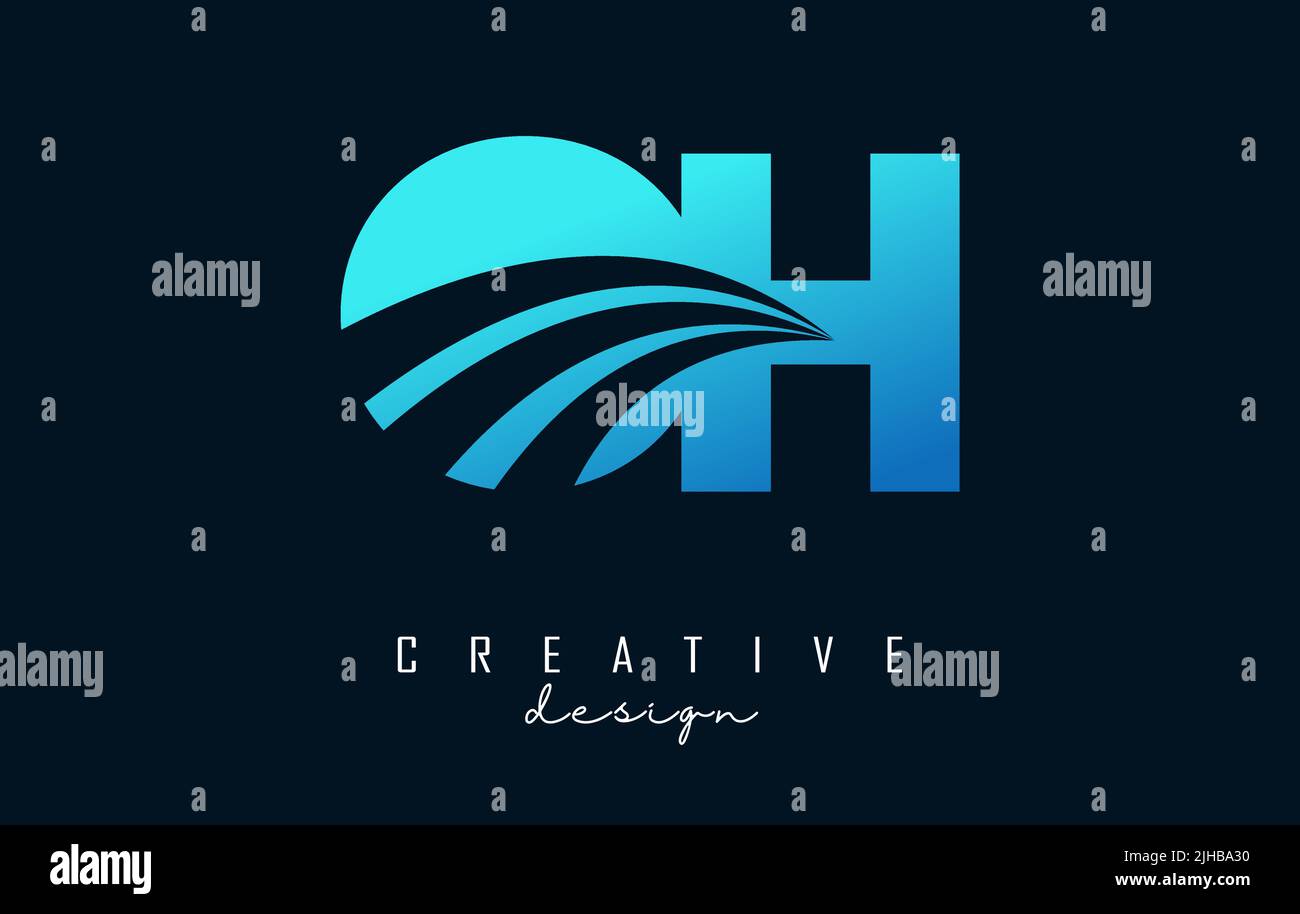 Creative blue letter Oh o h logo with leading lines and road concept ...