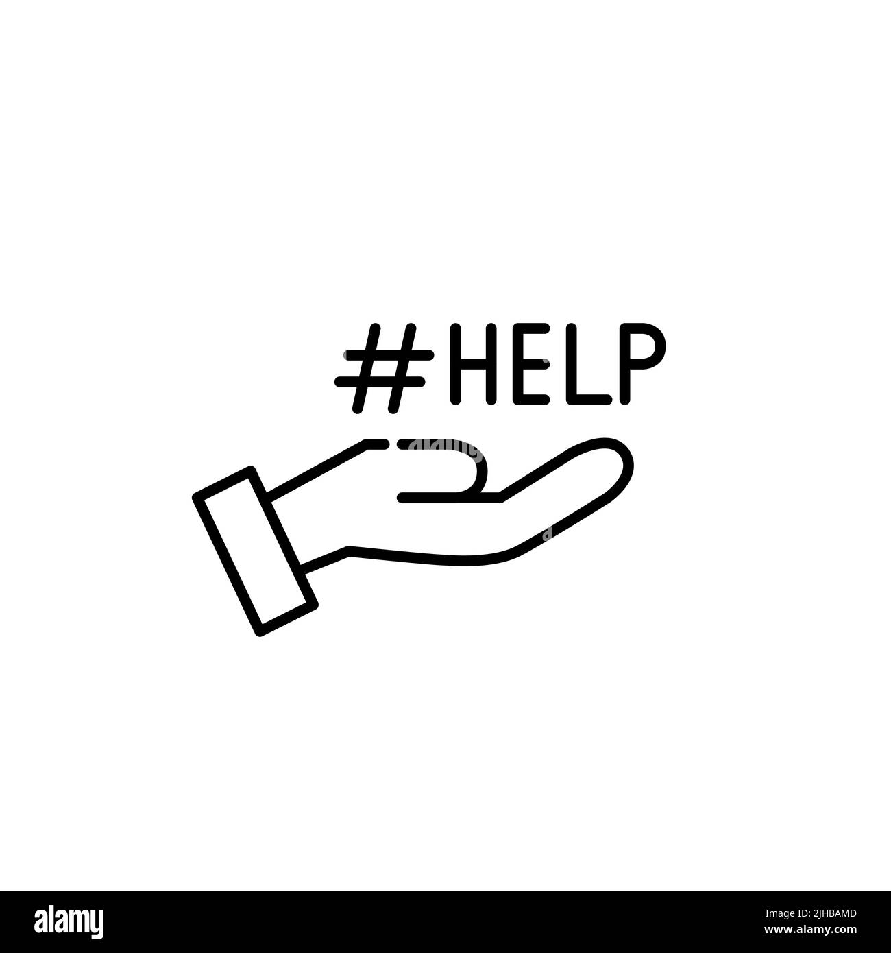Hand holding word help with hashtag. Pixel perfect, editable stroke ...