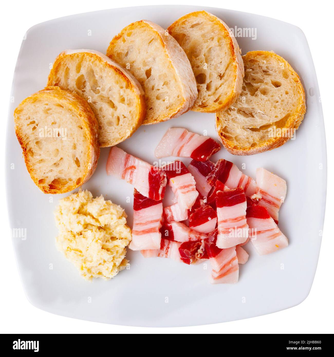Traditional Russian and Ukrainian food, salted smoked pork bacon with ...
