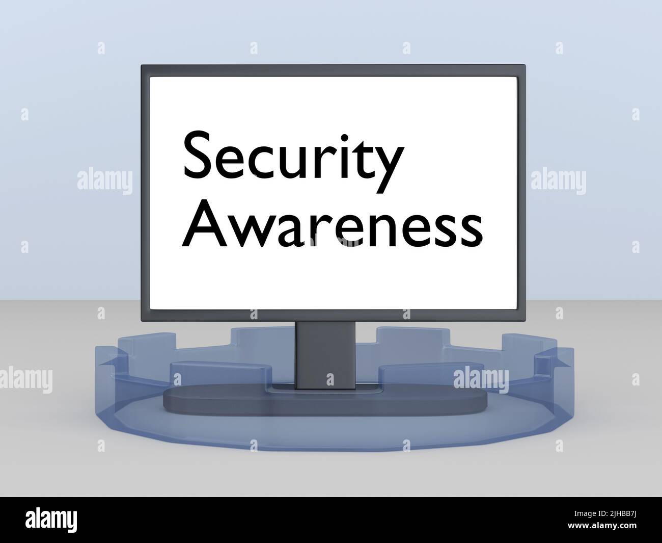 3D illustration of Security Awareness script on a PC screen, surrounded ...