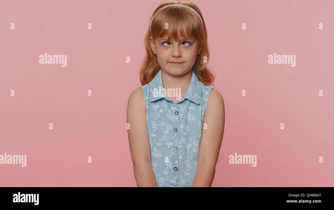 Funny amusing preteen child girl kid making playful silly facial ...