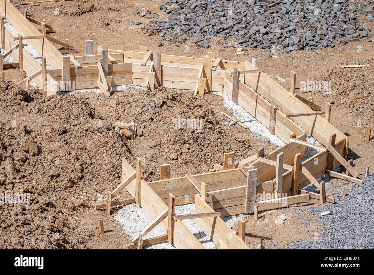 Wooden formwork for pouring concrete foundation of the house Stock ...