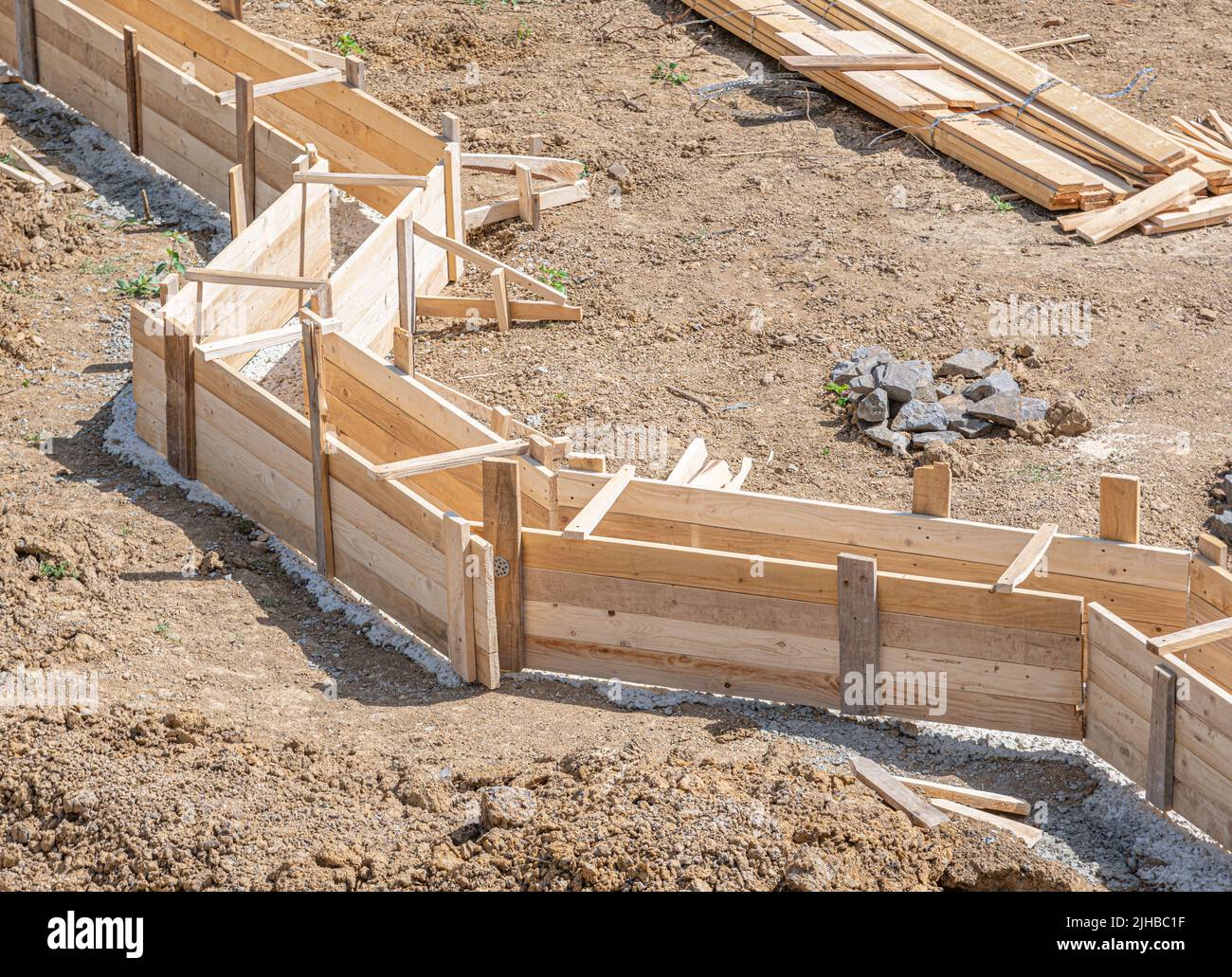 Wooden formwork for pouring concrete foundation of the house Stock ...