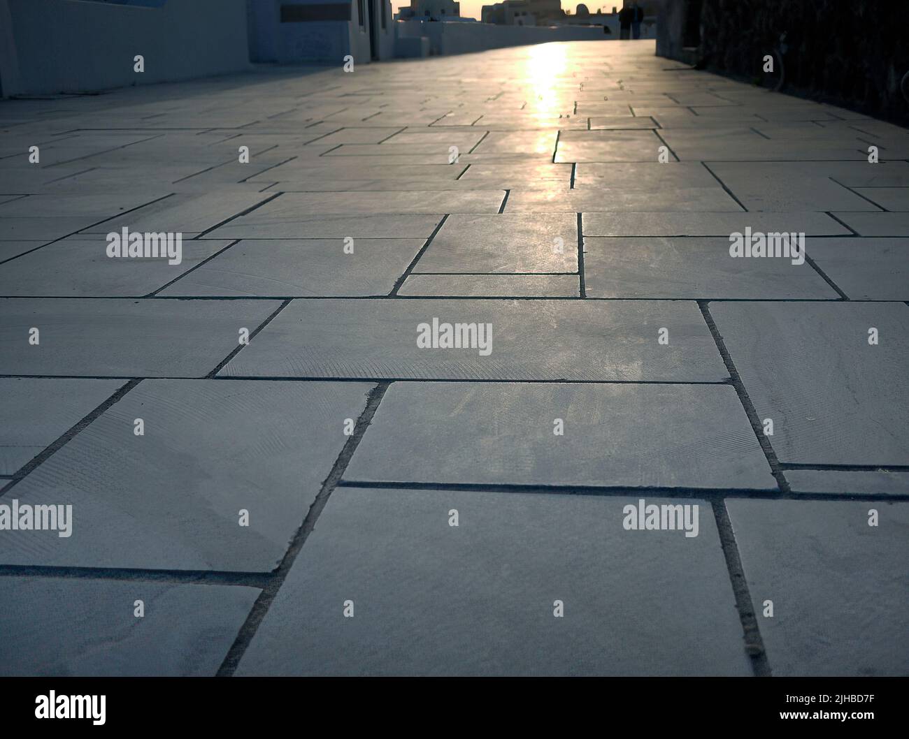 Perspective of Geometric shape marble pavement with sunlight, walkway ...