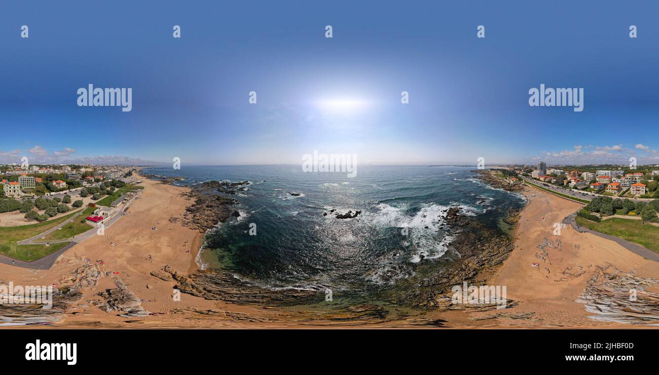 360 degree panoramic landscape panorama of beach in Oporto city Stock ...