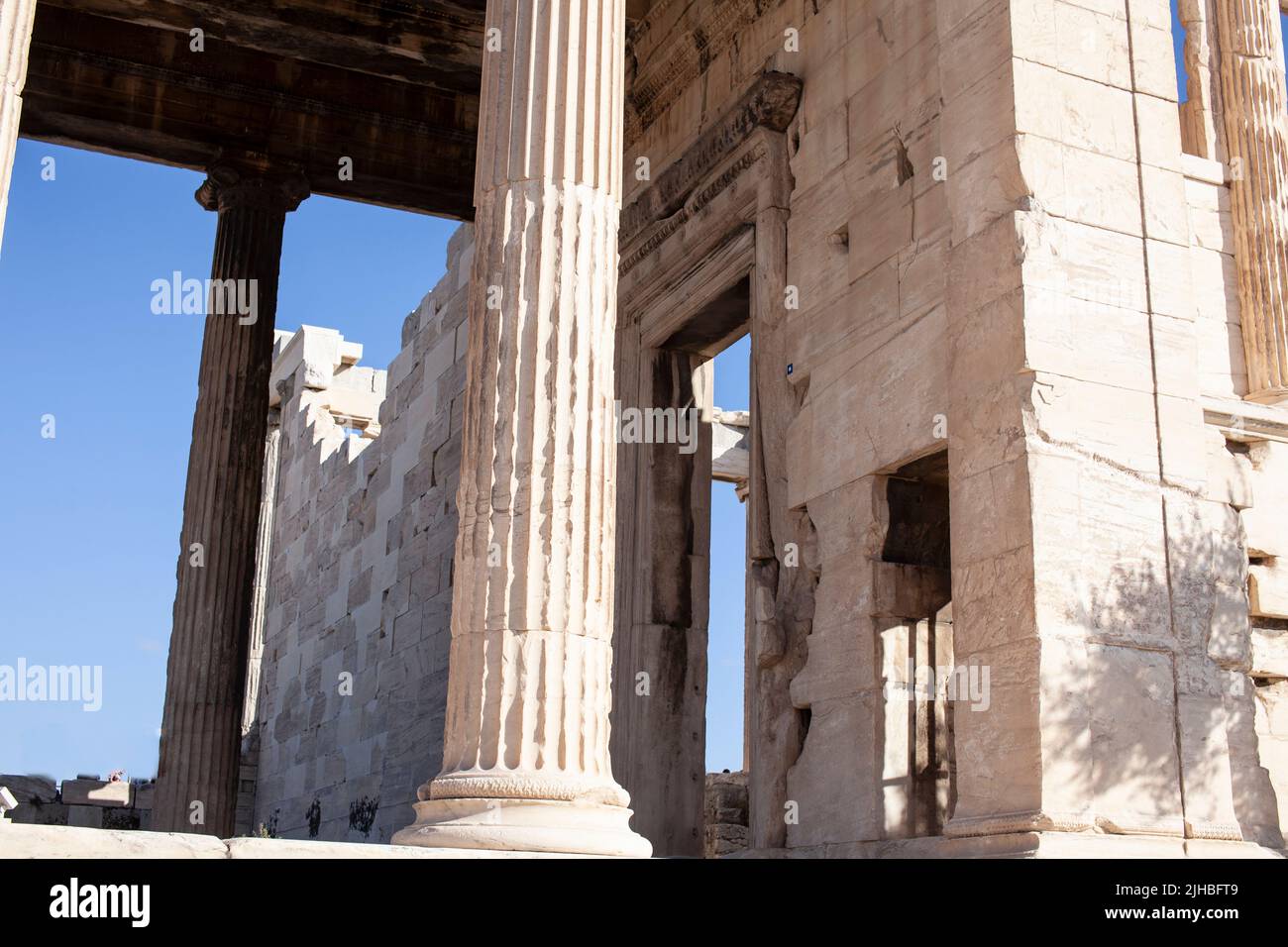view on parthenone athens from small real parts, reconstruction in process Stock Photo - Alamy