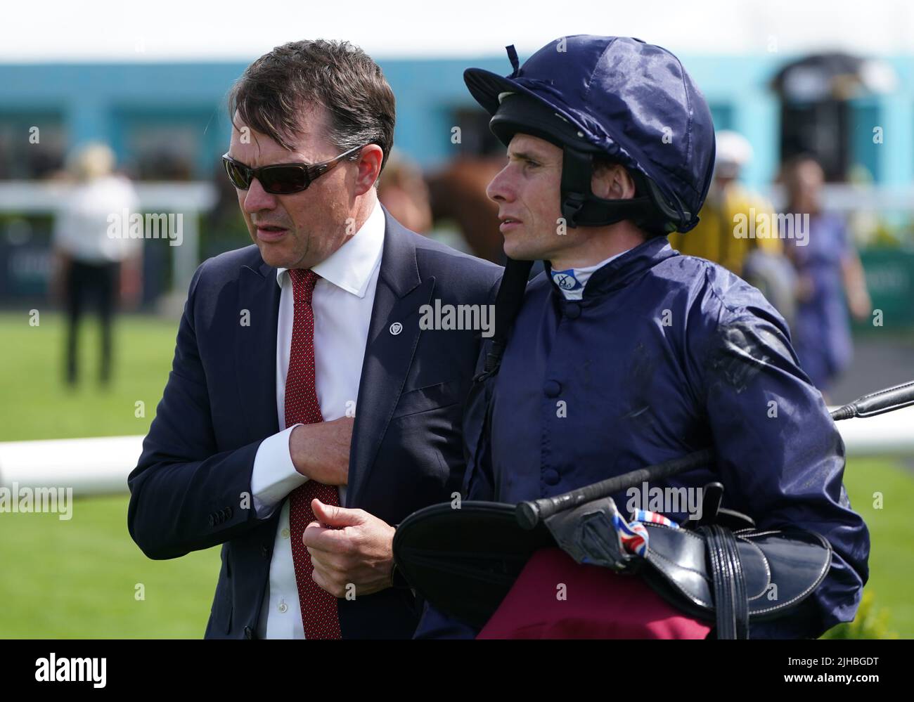 Trainer Aidan O'Brien (left) celebrates with Ryan Moore after winning ...