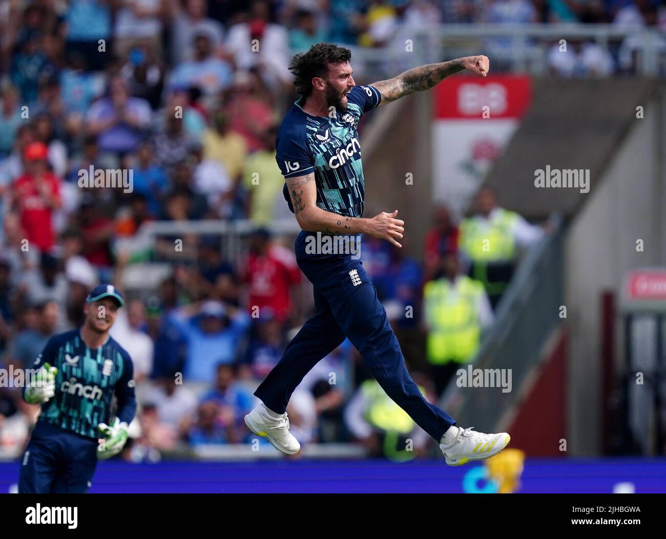 Editors please note, alternative crop. England's Reece Topley ...