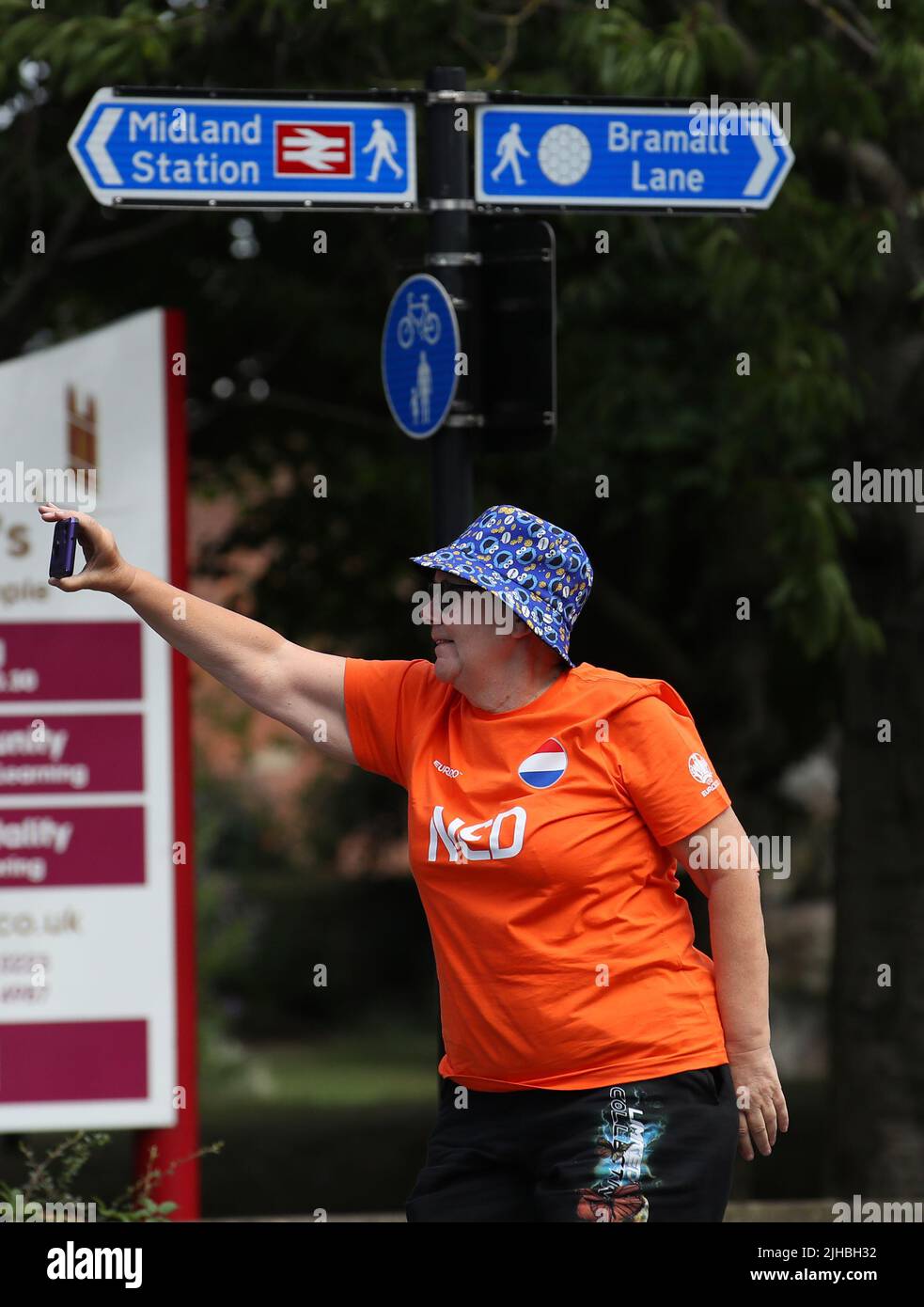 Sheffield, UK. 17th July, 2022. A dutch fans filming the fans arriving ...