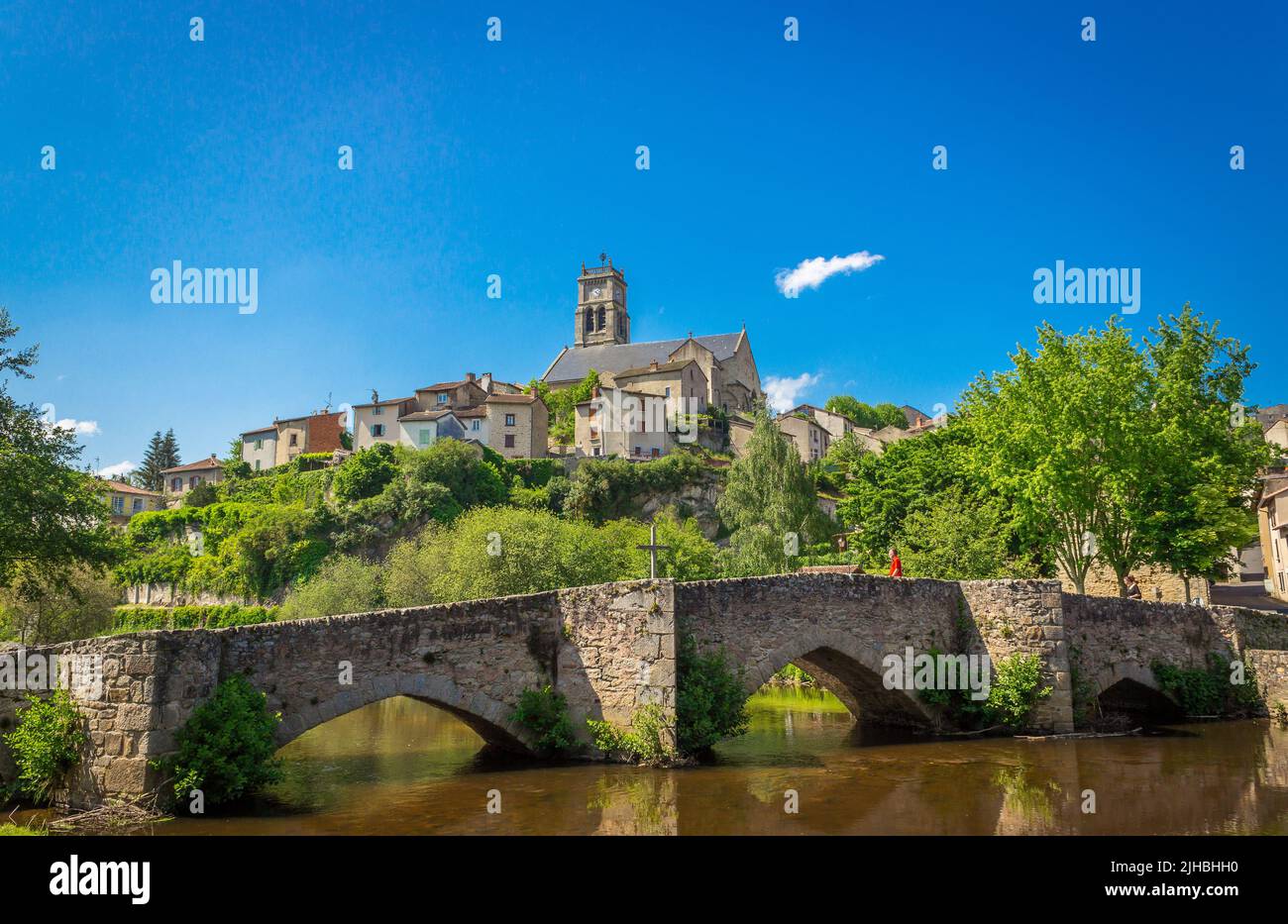 Church and 13th c. bridge, Bellac Stock Photo - Alamy