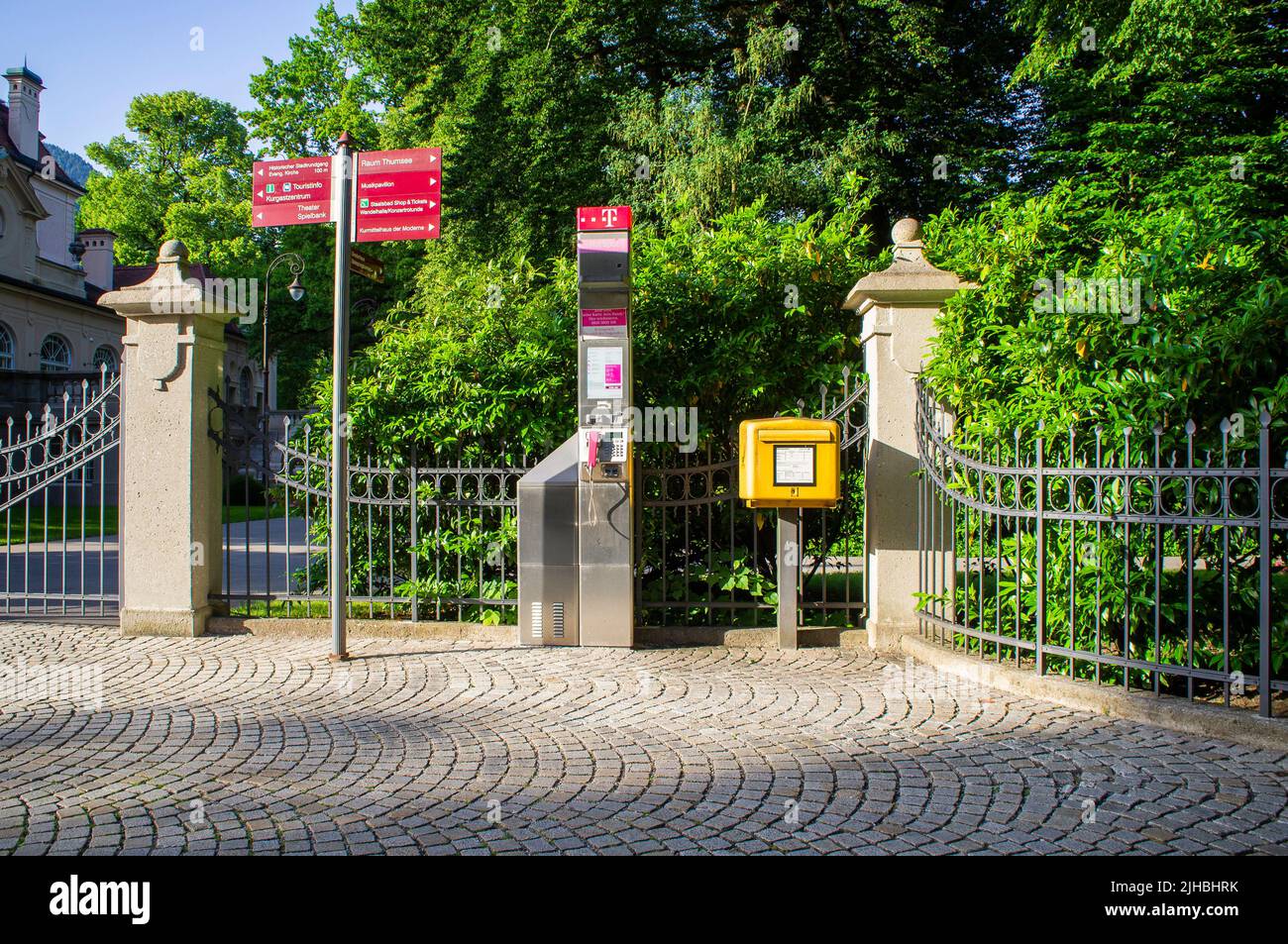 The public telephone, pay phone and post box in spa town of Bad ...