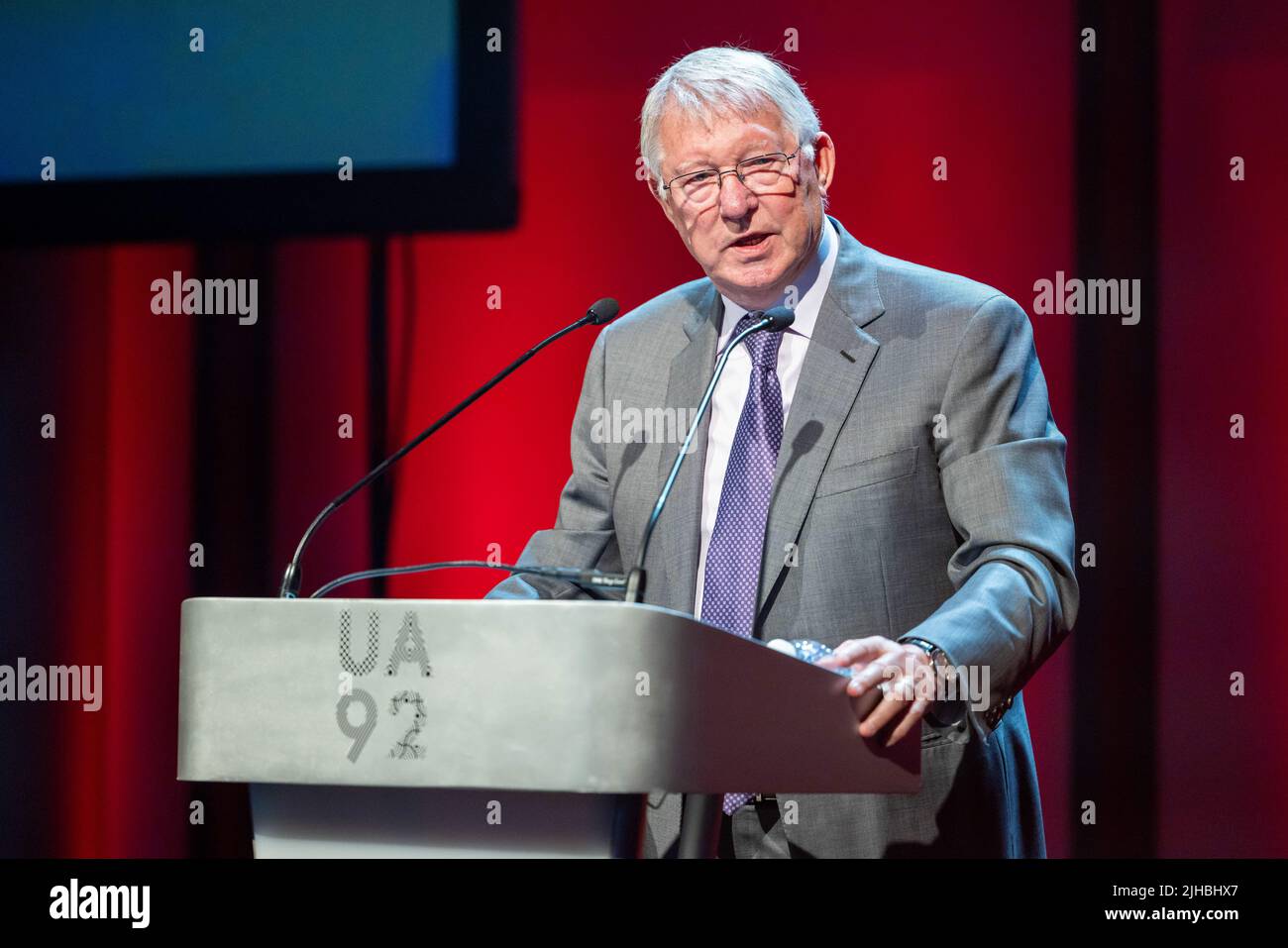Graduation day at UA92, Manchester - 10th July 2022. Sir Alex Ferguson ...
