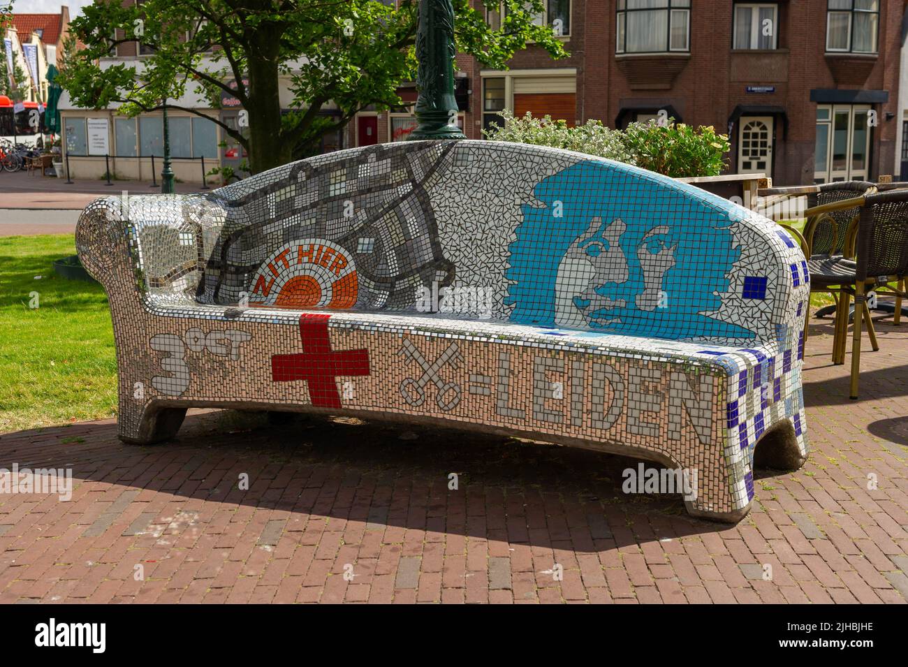 Mosaic Bench at the Lammermarkt, Leiden, The Netherlands Stock Photo ...