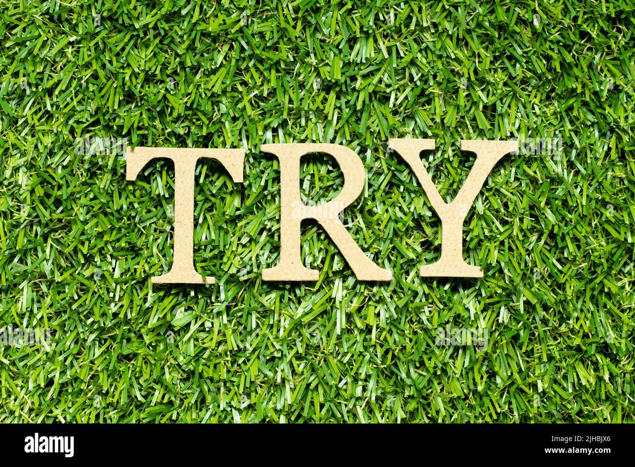 Wood alphabet letter in word try on green grass background Stock Photo ...