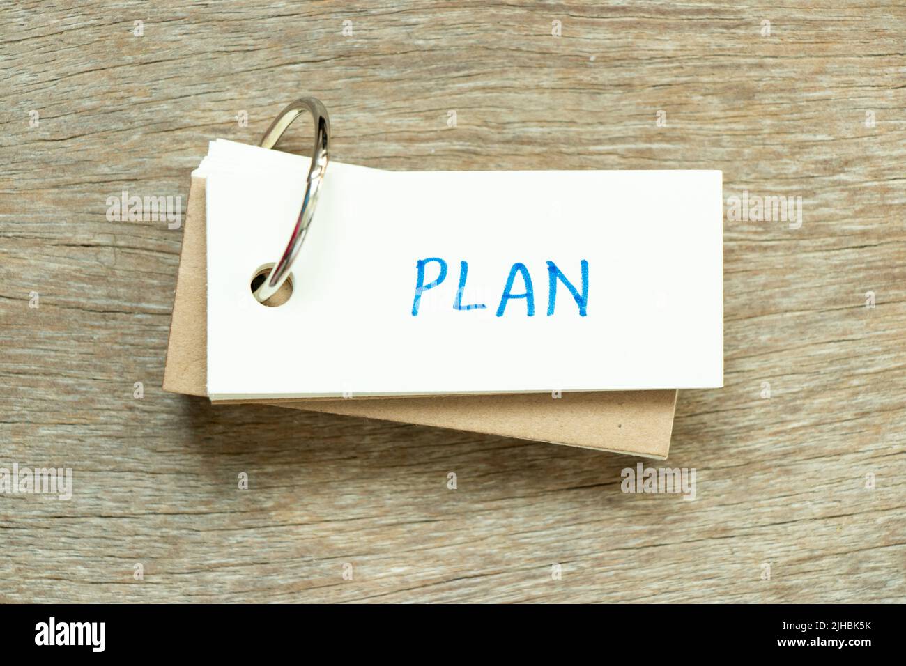 Flash card with handwriting word plan on wood background Stock Photo ...