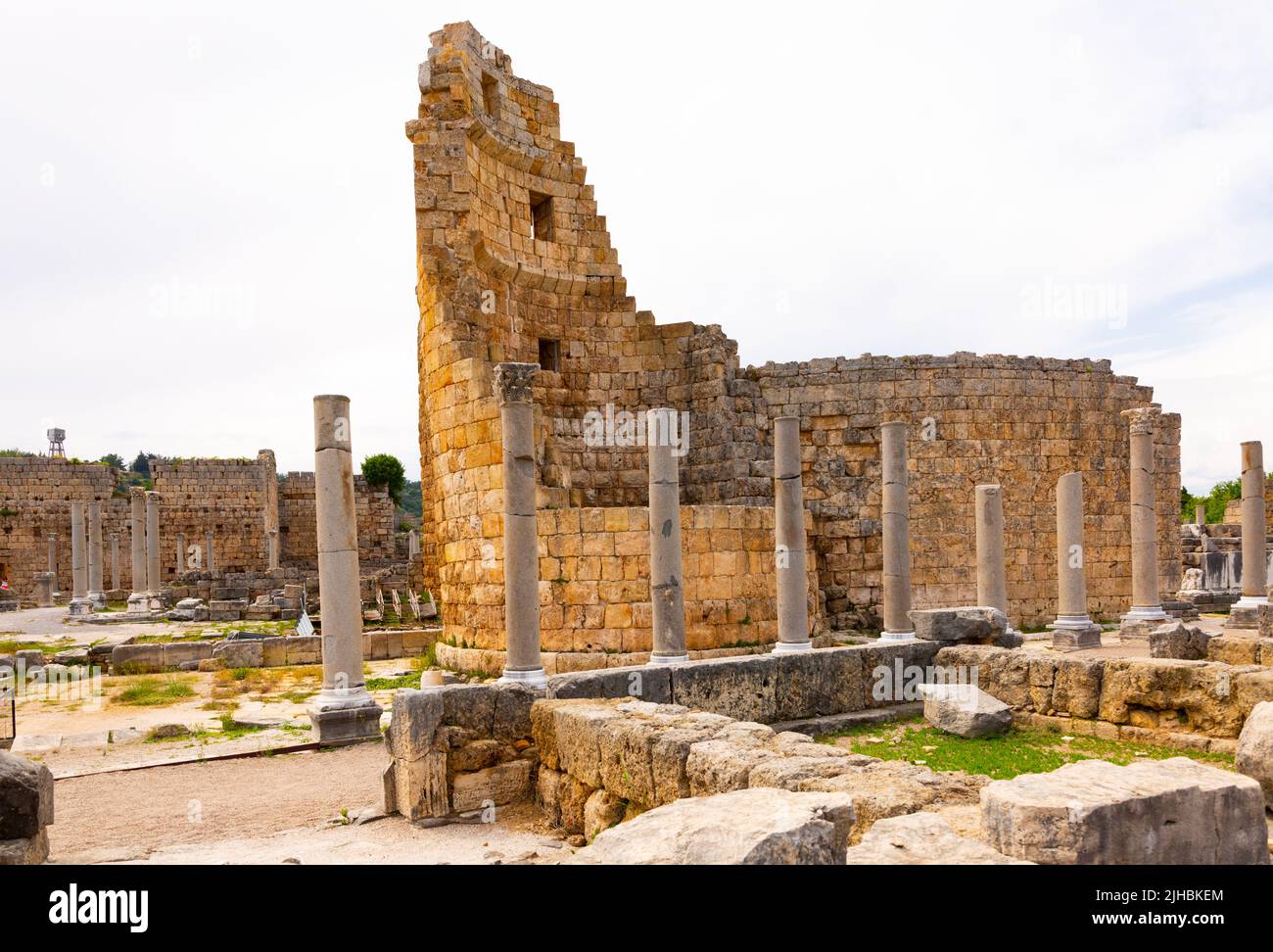 Stone remains of Hellenistic city gate in ancient Perge, Turkey Stock ...
