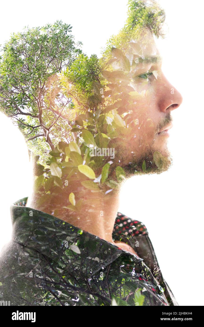 Nature within. Double exposure portrait Stock Photo - Alamy