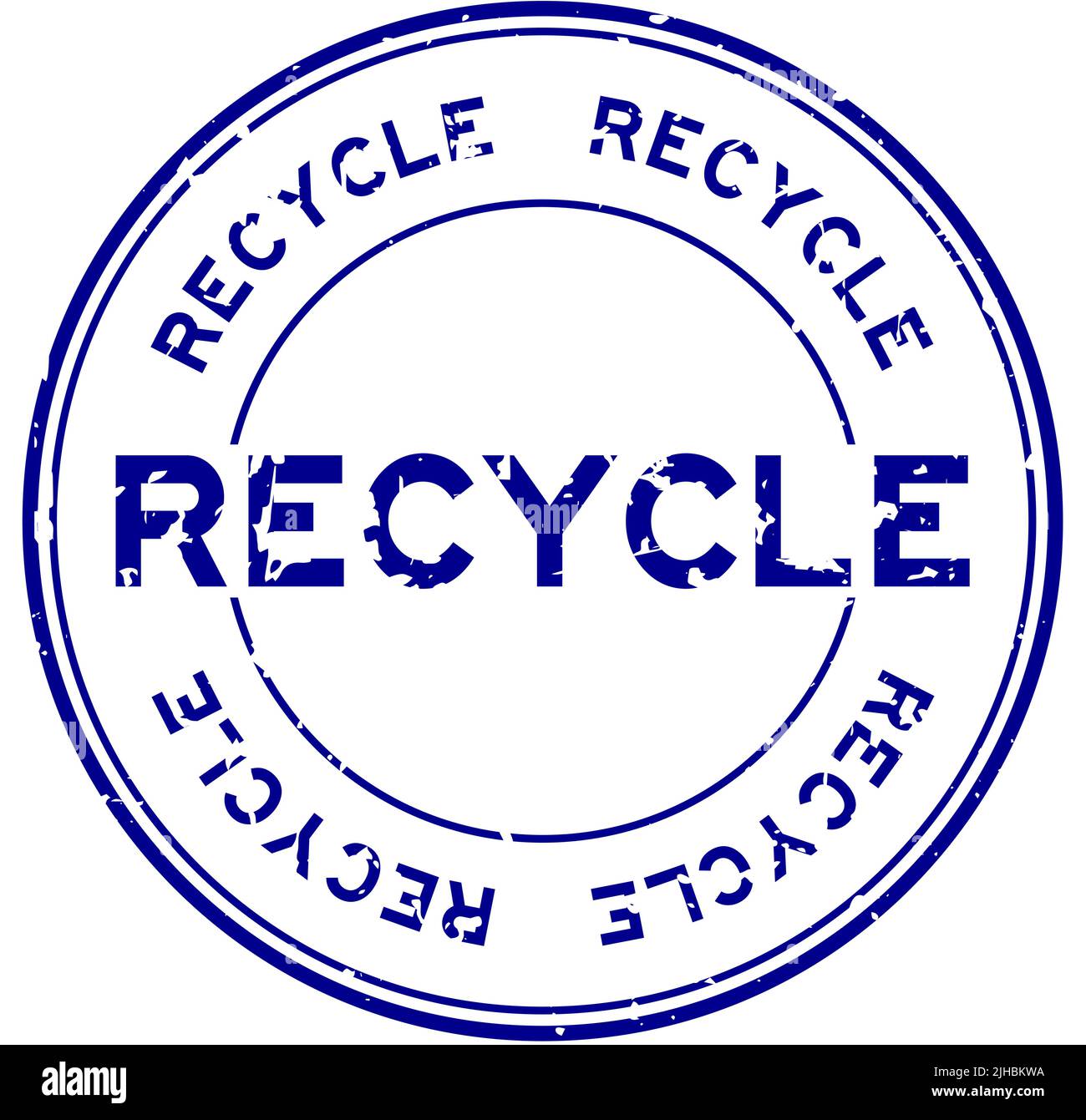 Grunge blue recycle word round rubber seal stamp on white background ...