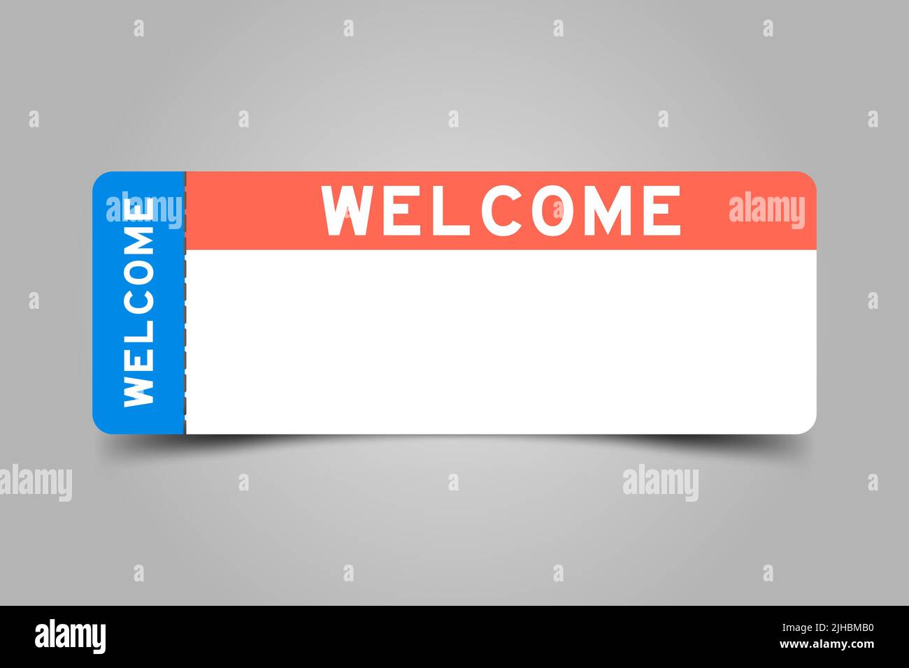 Blue and orange color ticket with word welcome and white copy psace on ...