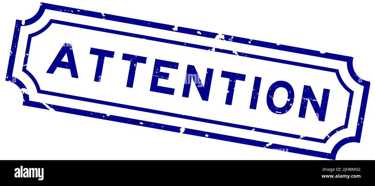 Grunge blue attention word rubber seal stamp on white background Stock ...