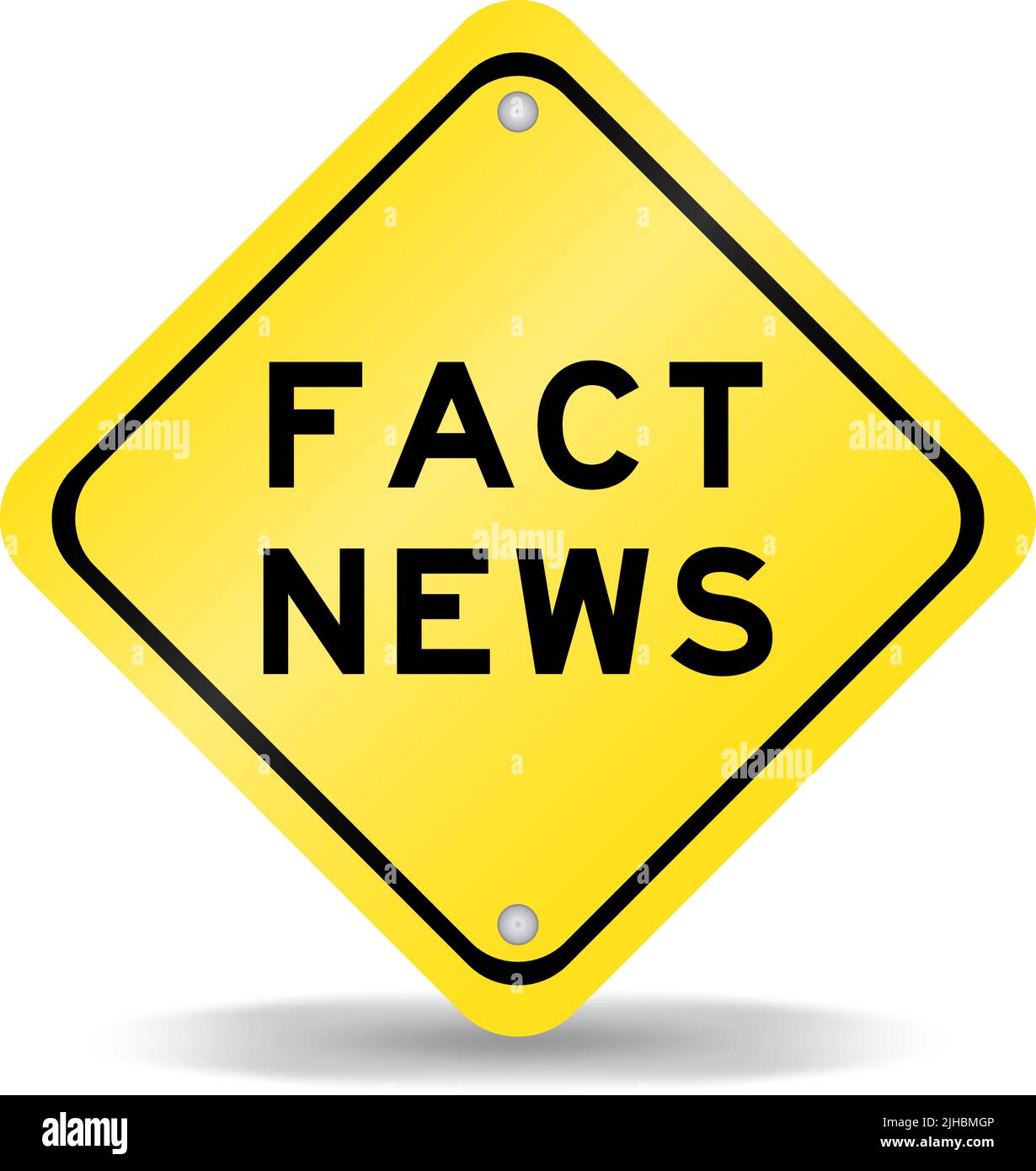 Yellow color transportation sign with word fact news on white ...