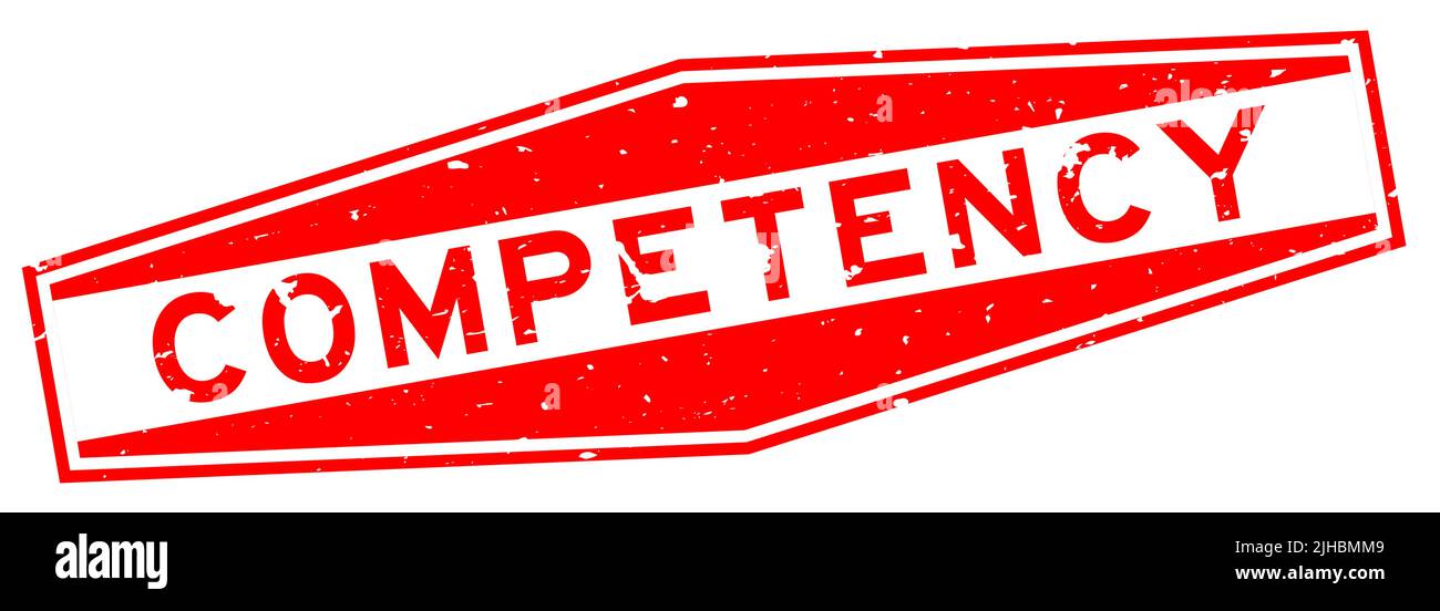 Grunge red competency word hexagon rubber seal stamp on white ...