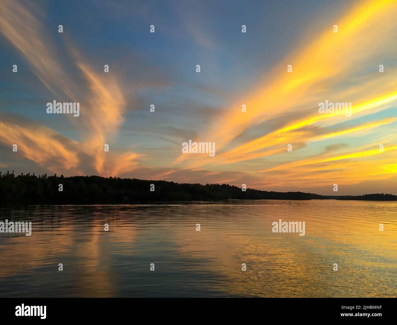 Spectacular sunset on Burntside Lake in northern Minnesota near ...