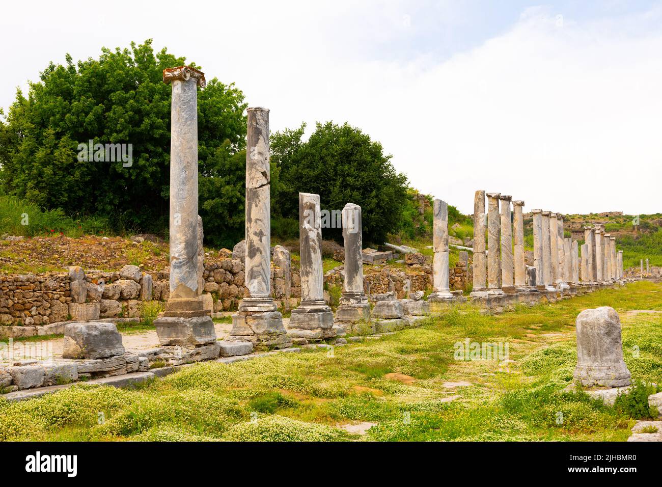 Column Street in Perge. Ruins of the ancient city. The main street of ...