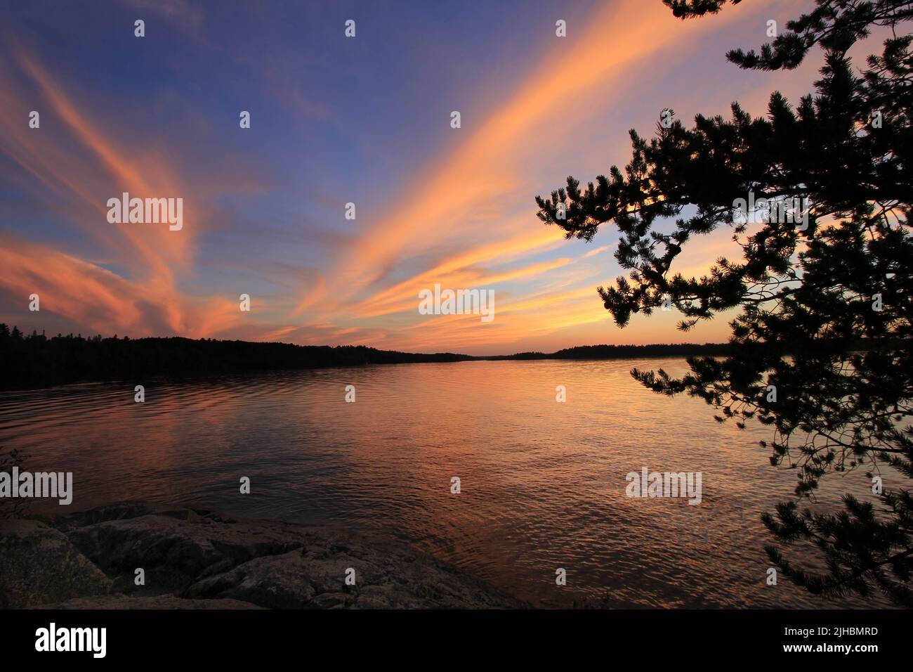 Spectacular sunset on Burntside Lake in northern Minnesota near ...