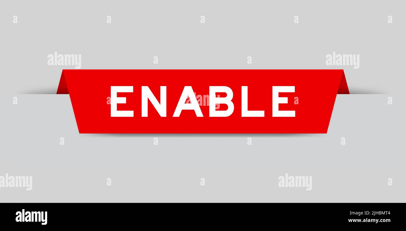 Red color inserted label with word enable on gray background Stock ...