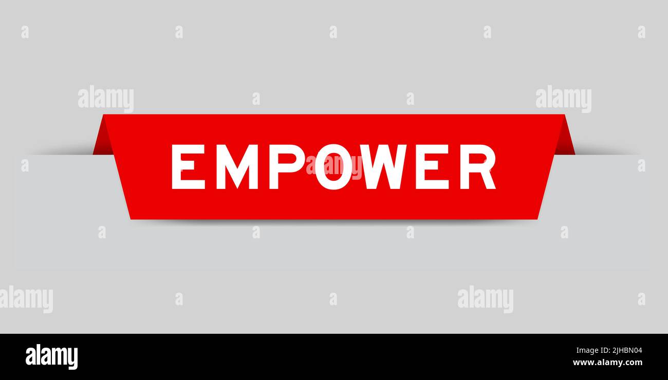 Red color inserted label with word empower on gray background Stock ...