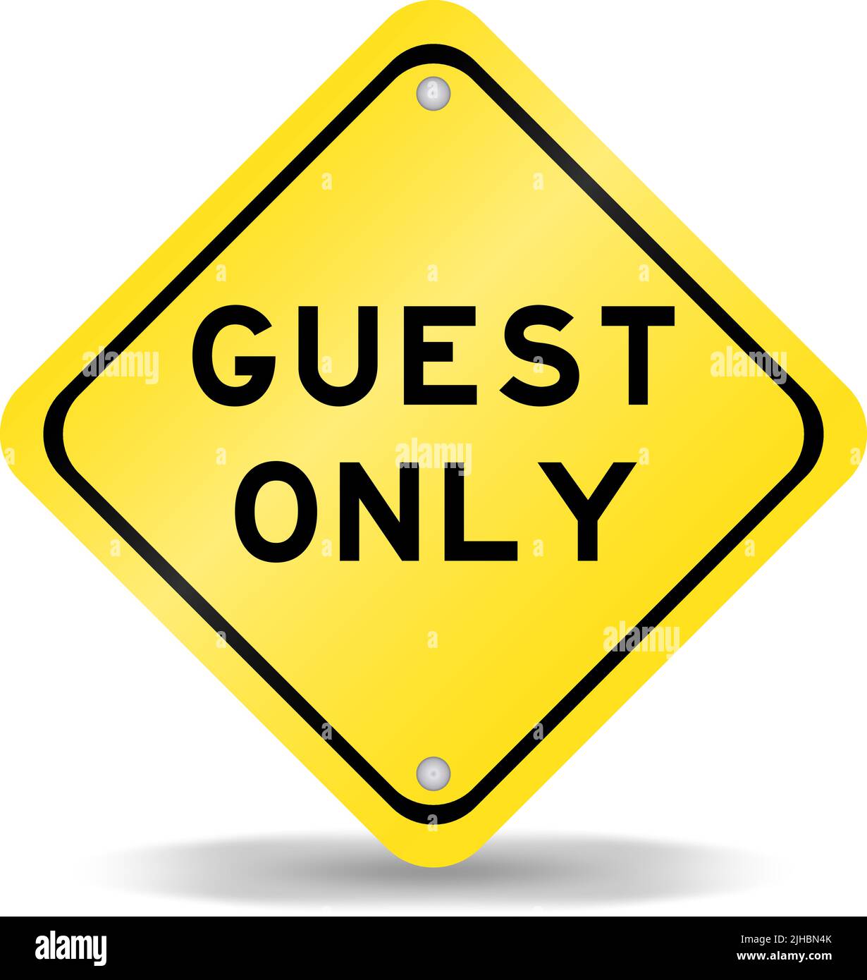 Yellow color transportation sign with word guest only on white ...