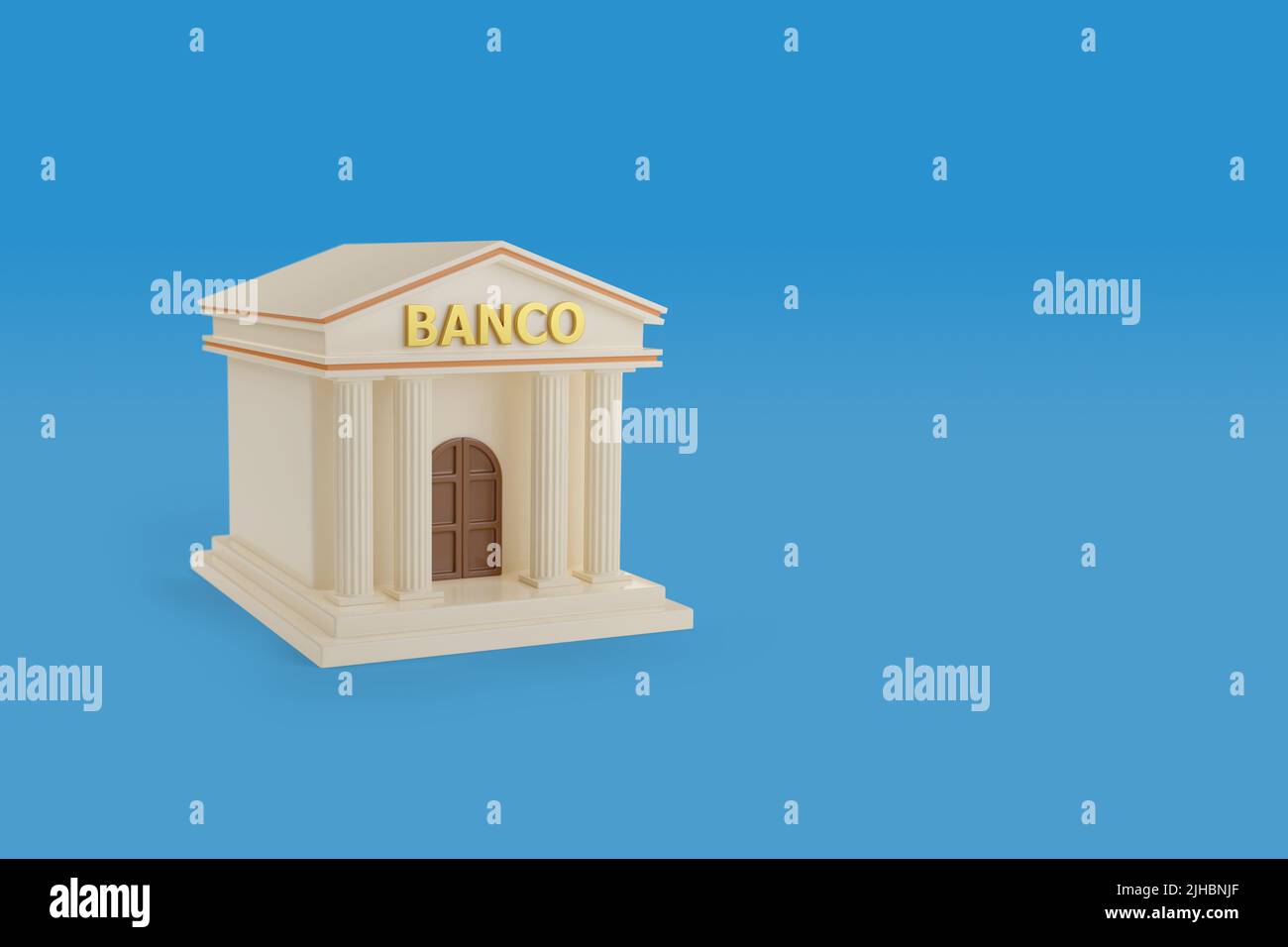 Bank building with bank text in spanish. 3d illustration Stock Photo ...