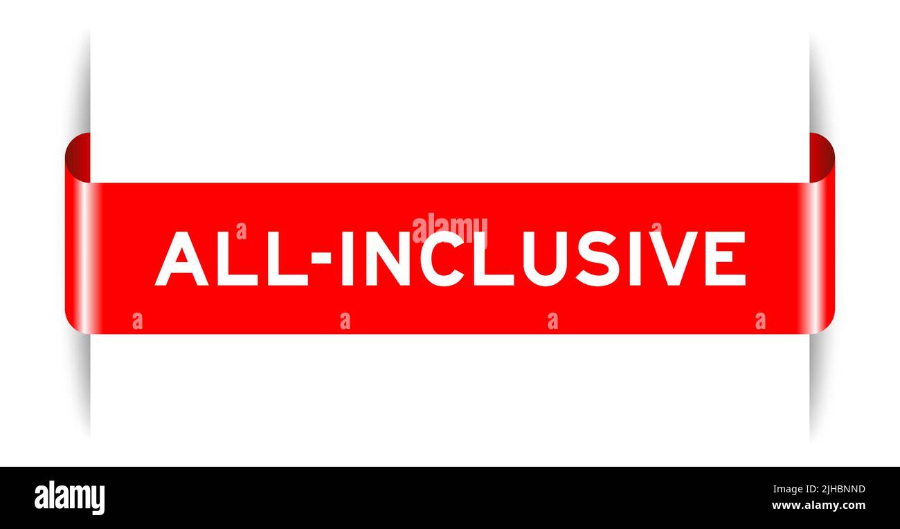 Red color inserted label banner with word all-inclusive on white ...