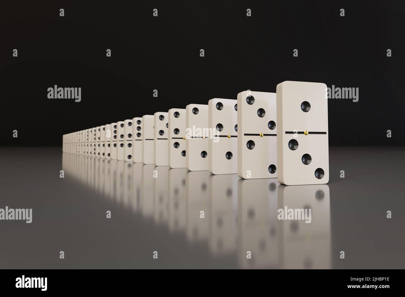 Domino pieces standing in a row. 3D illustration Stock Photo - Alamy