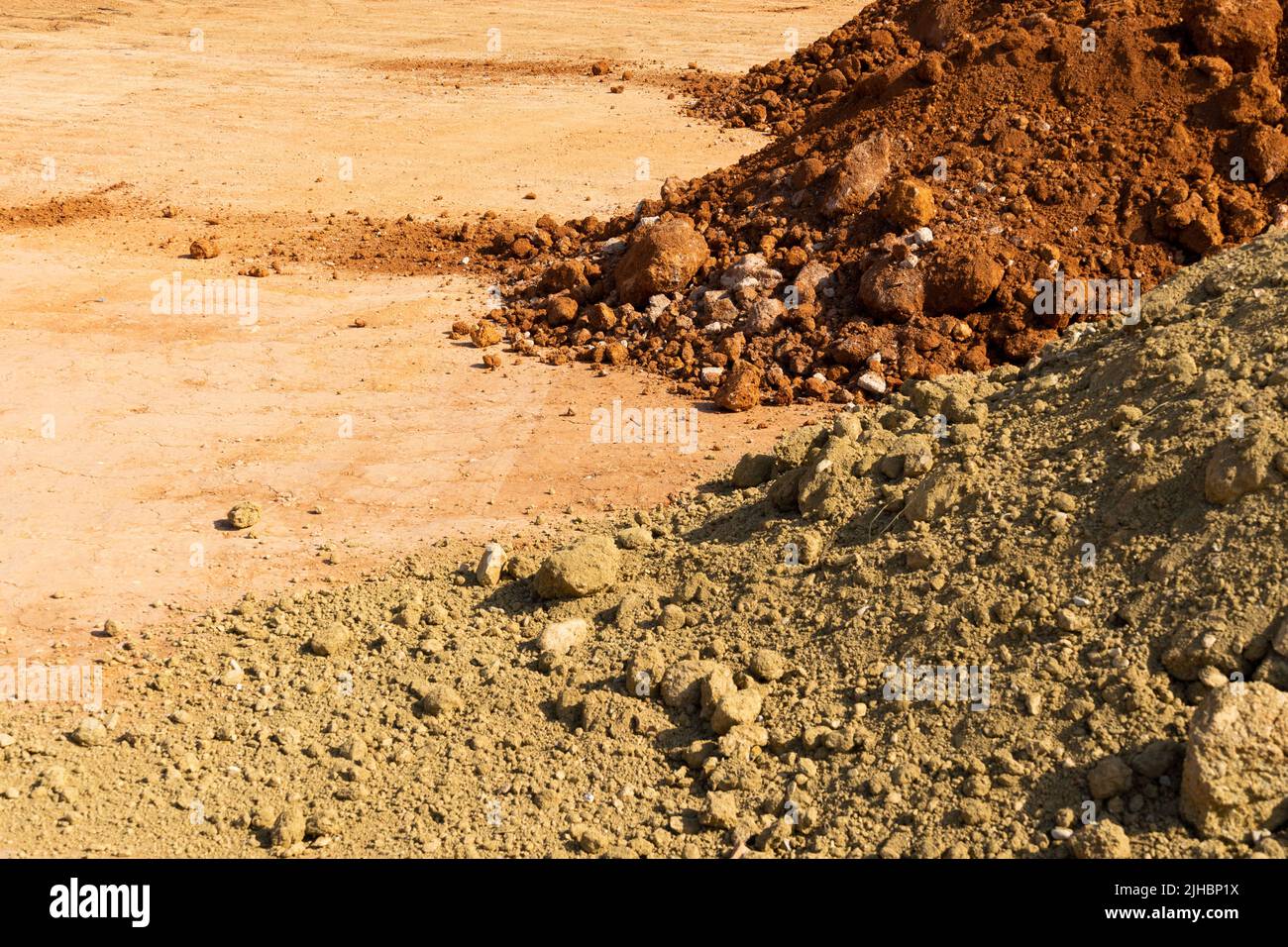 Excavation public work. Accumulation of very dry earth with earthy ...