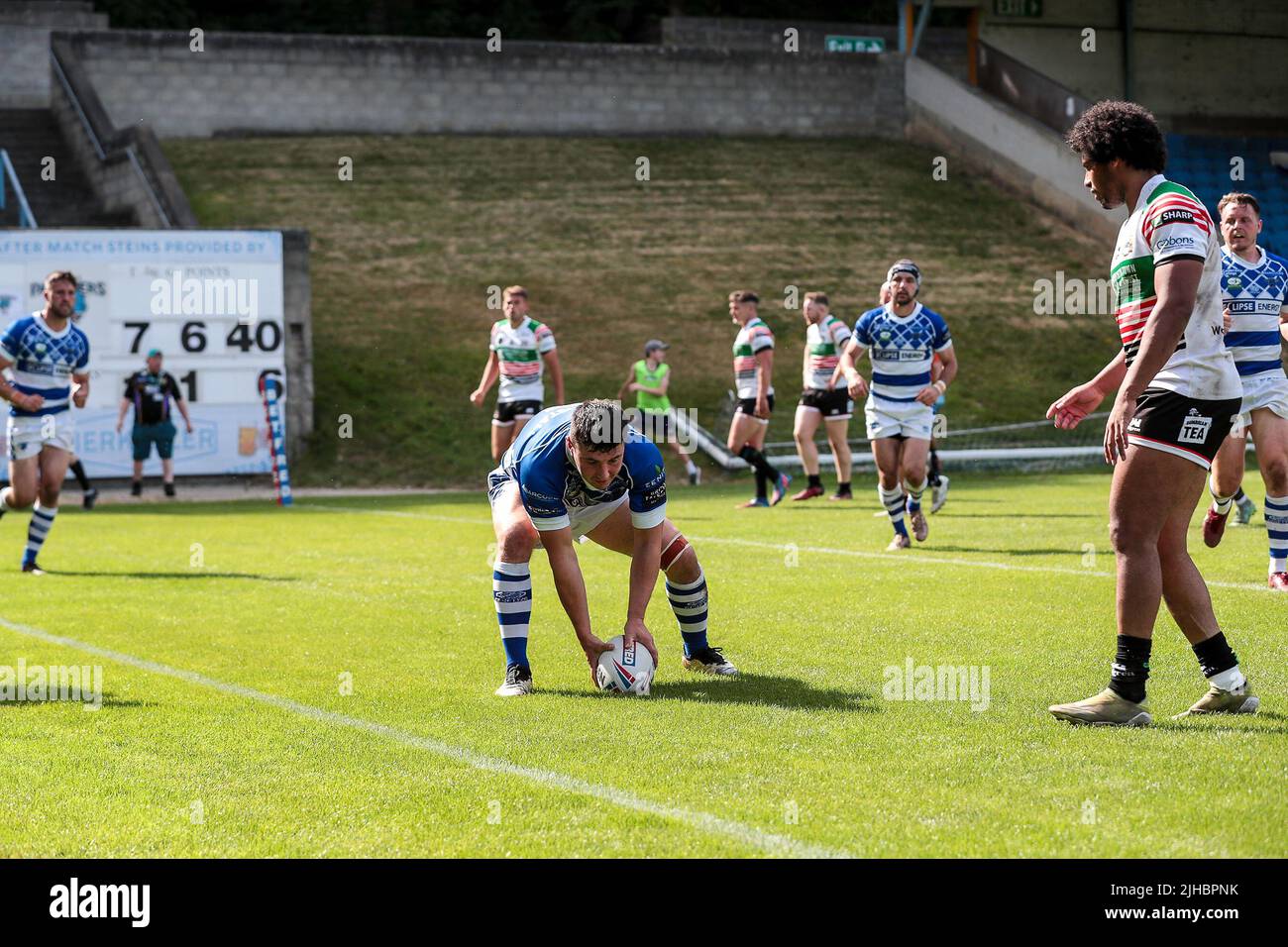 Halifax, UK. 17th July, 2022. Try Halifax James Saltonstall during the ...