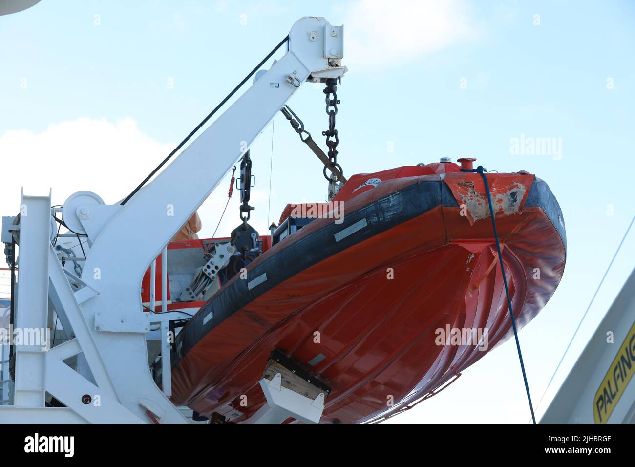 Rescue boat on a deck of the cruise ship for emergency evacuation Stock ...