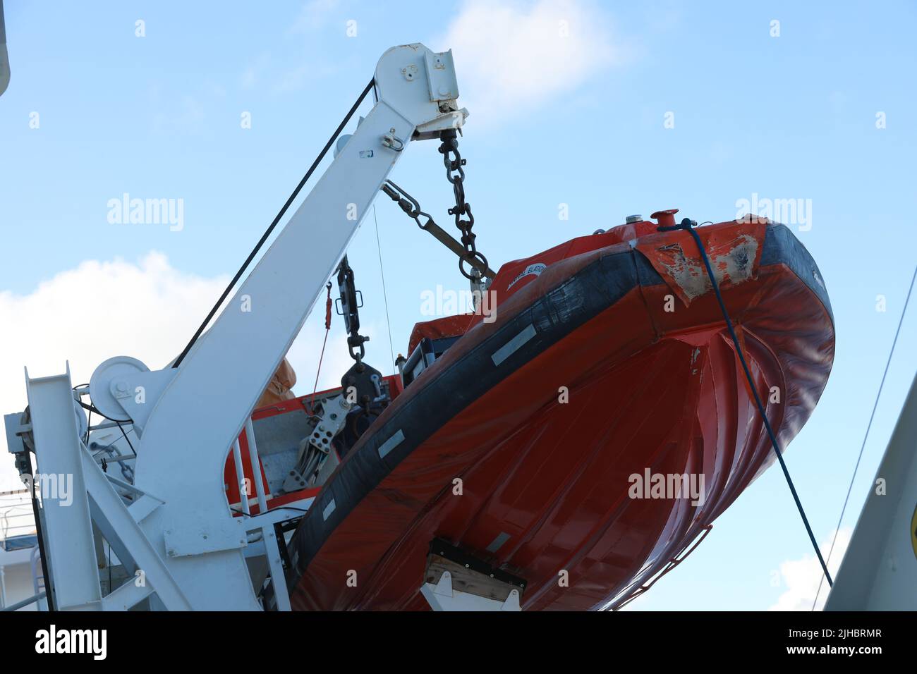 Rescue boat on a deck of the cruise ship for emergency evacuation Stock ...