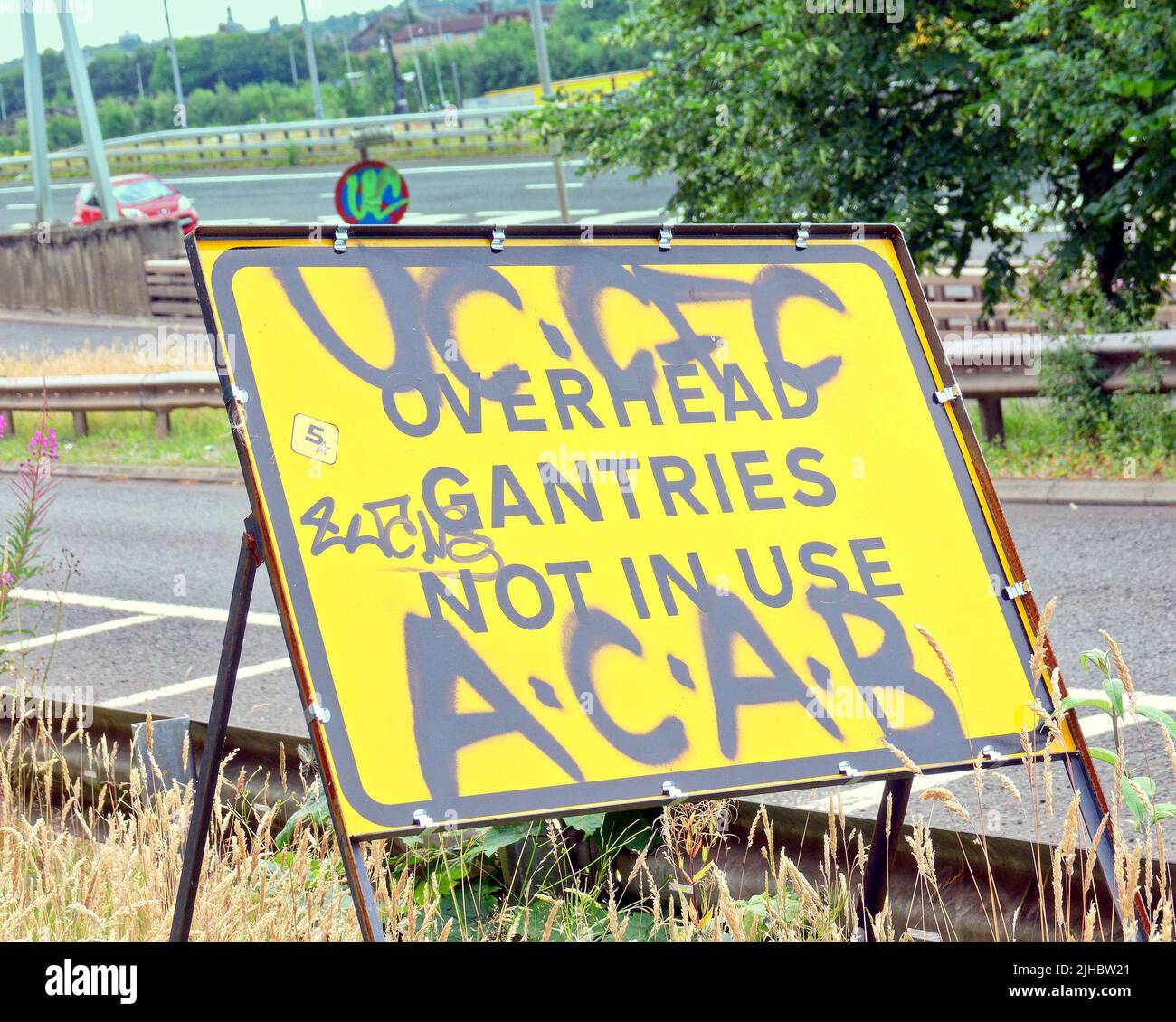 Glasgow, Scotland, UK 17th July, 2022. Dangerous vandalised road signs ...